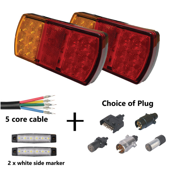 2 x 12 LED TRAILER LIGHTS KIT, 1 x Trailer Plug, 8M CABLE, 2 x White S ...