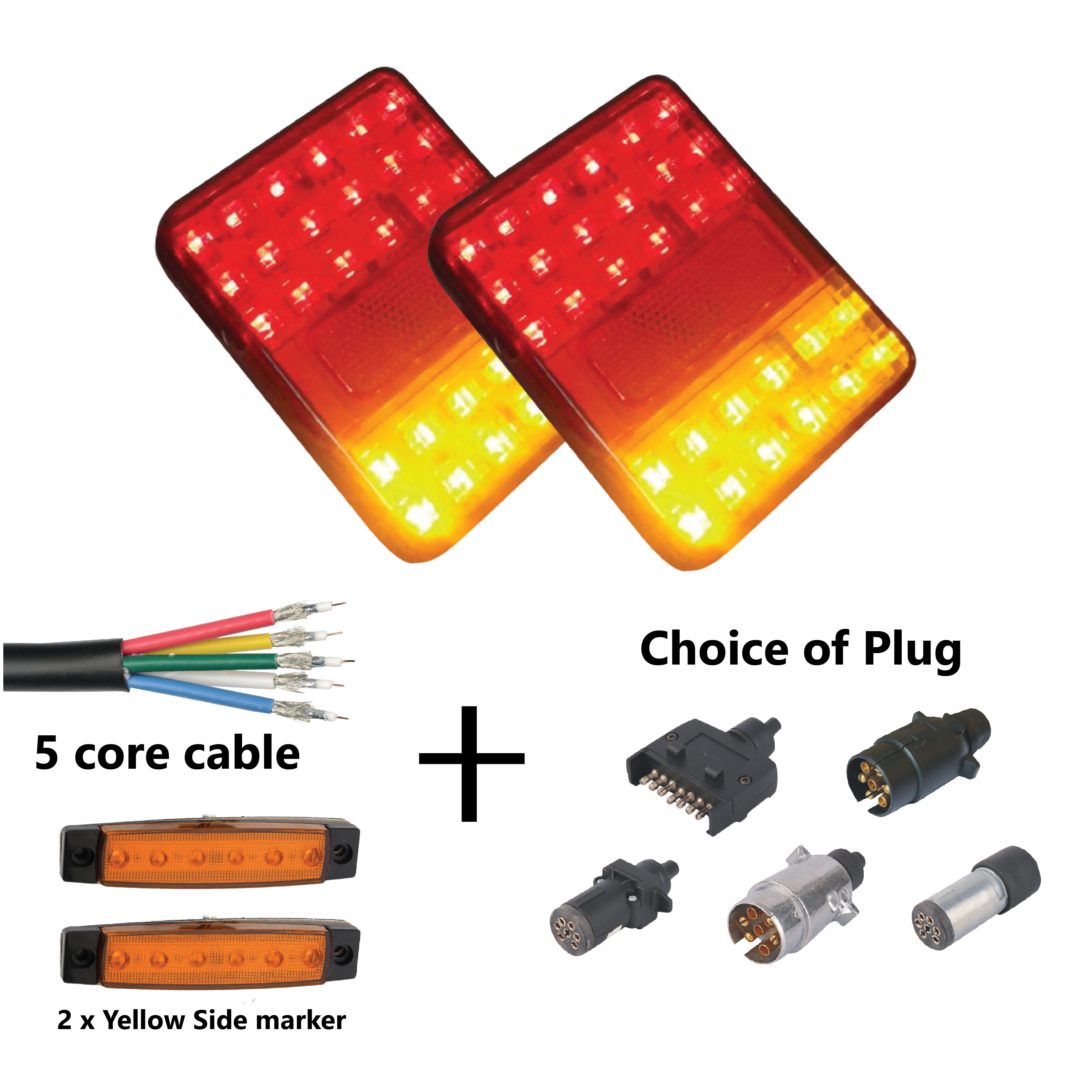 2 x 30 LED TRAILER LIGHTS KIT,1 x Trailer Plug, 8M CABLE, 2 x Yellow S ...